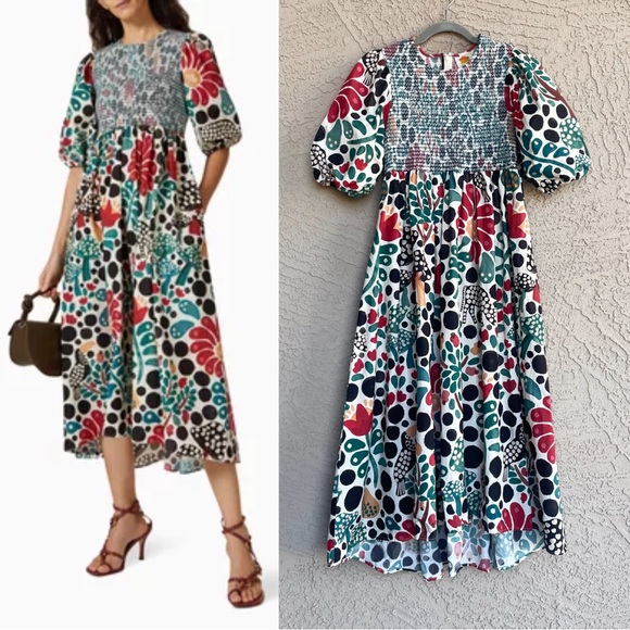 FARM Rio | Dresses | Farm Rio Floral Mushroom Forest Smocked Puff ...